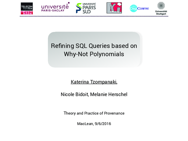 (PDF) Refining SQL Queries based on Why-Not Polynomials