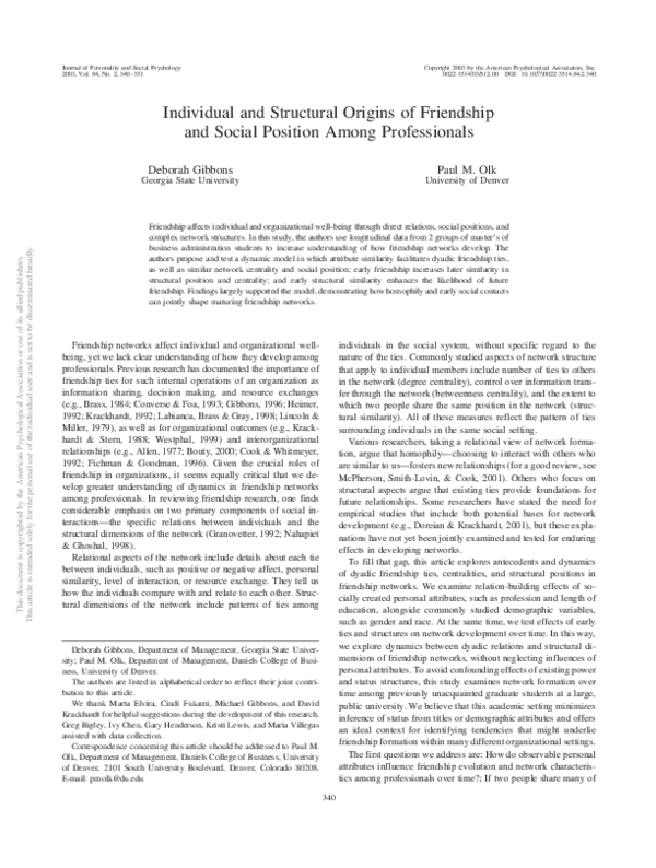 (PDF) Individual and structural origins of friendship and social ...
