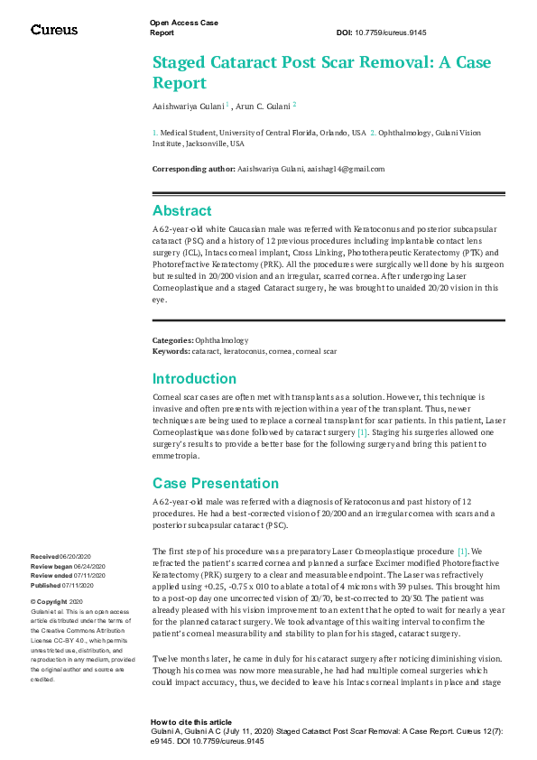 (PDF) Staged Cataract Post Scar Removal: A Case Report