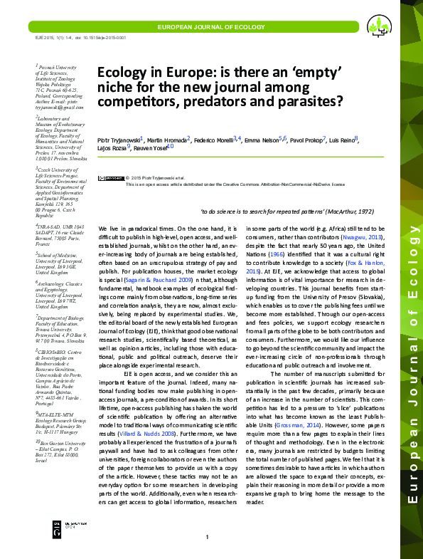 (PDF) Ecology in Europe: is there an ‘empty’ niche for the new journal ...