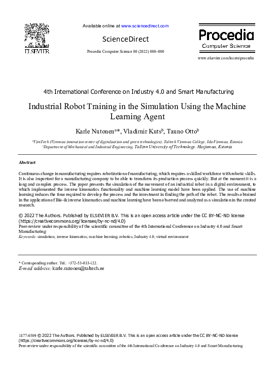 (PDF) Industrial Robot Training in the Simulation Using the Machine ...