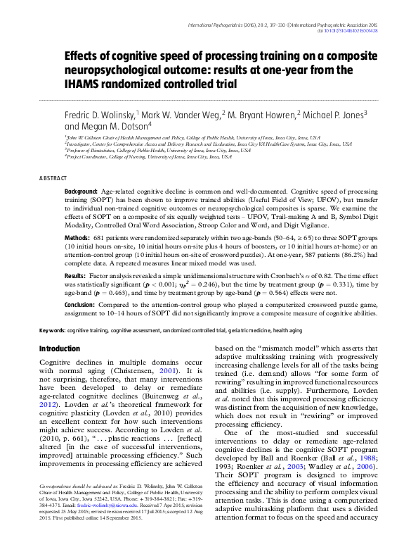 (PDF) Effects of Cognitive Speed of Processing Training Among Older ...