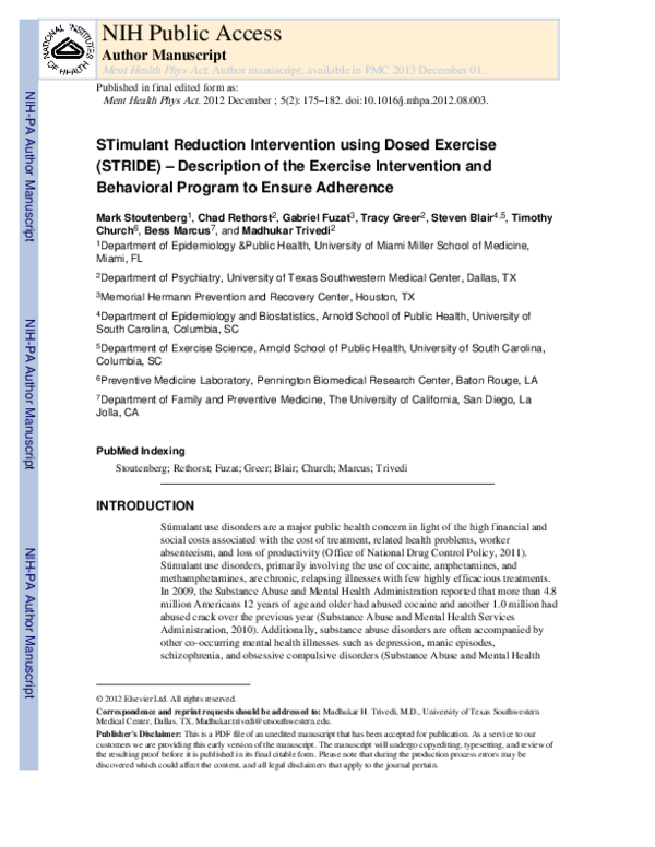 (PDF) STimulant Reduction Intervention using Dosed Exercise (STRIDE ...