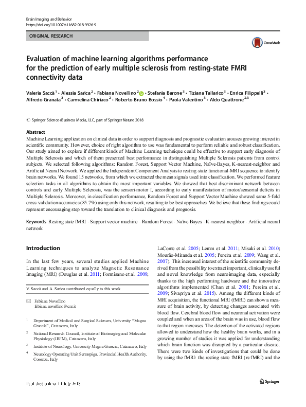 (PDF) Evaluation of machine learning algorithms performance for the ...