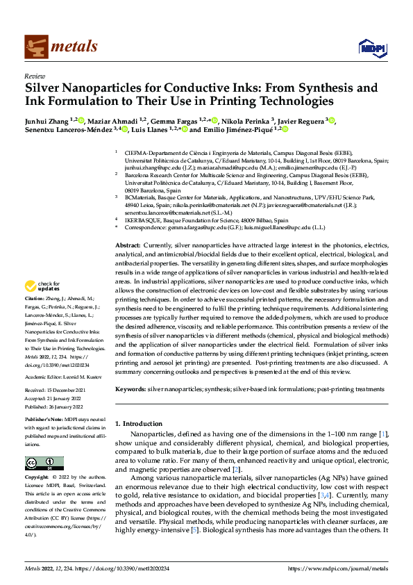 (PDF) Silver Nanoparticles for Conductive Inks: From Synthesis and Ink ...