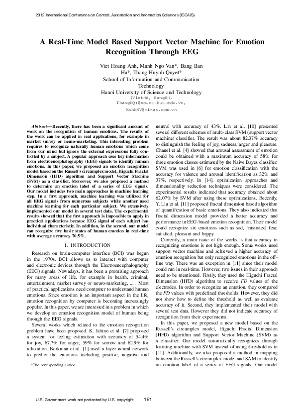 (PDF) A real-time model based Support Vector Machine for emotion recognition through EEG