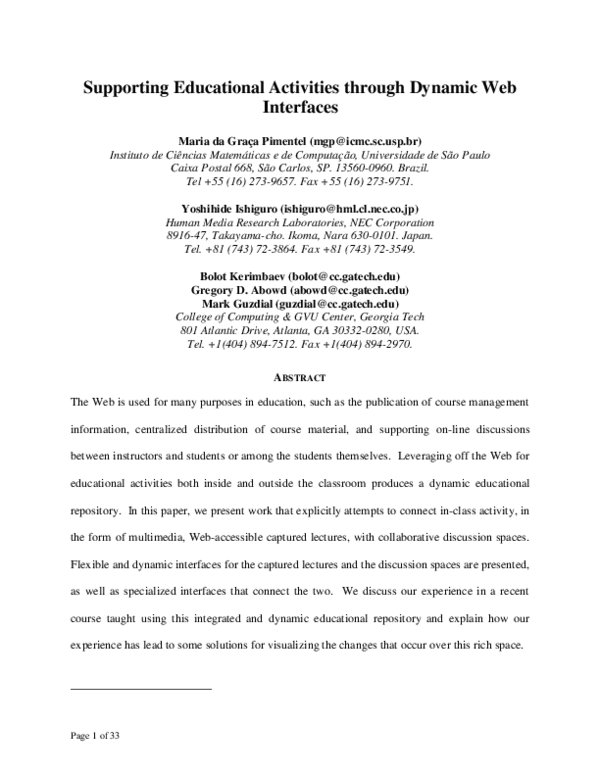 (PDF) Supporting educational activities through dynamic web interfaces