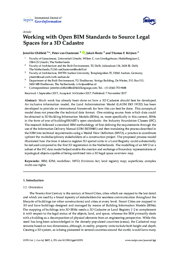 (PDF) Working with Open BIM Standards to Source Legal Spaces for a 3D ...