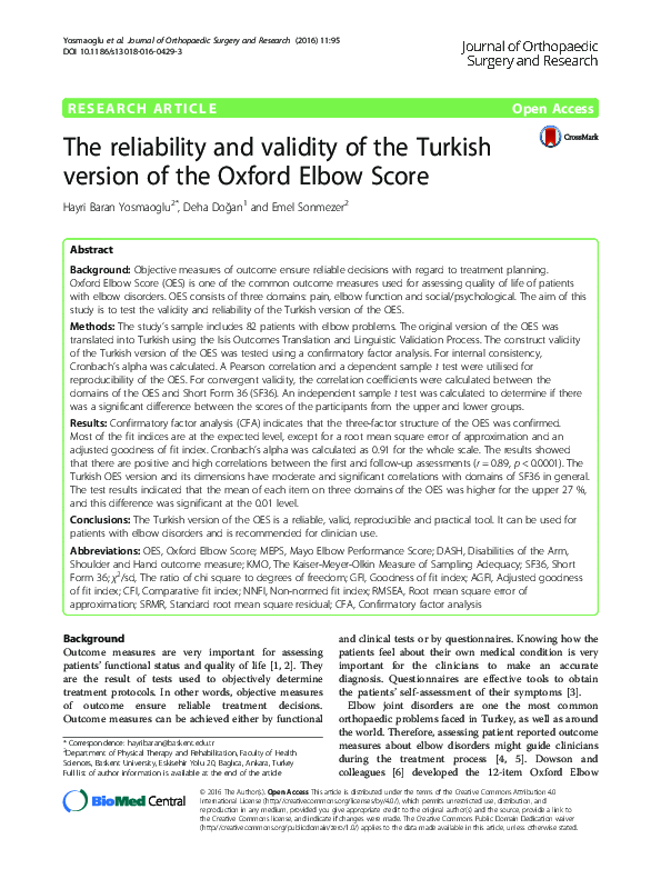 (PDF) The reliability and validity of the Turkish version of the Oxford ...