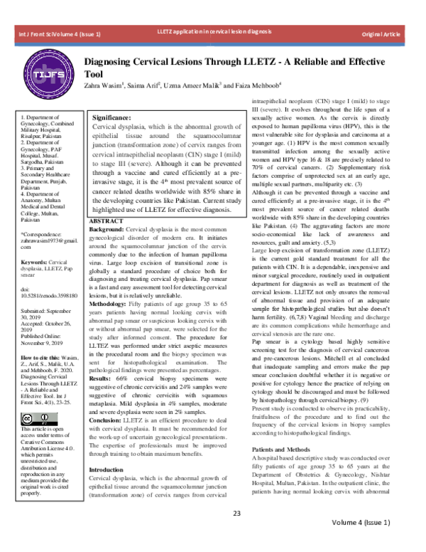 (PDF) Diagnosing Cervical Lesions Through LLETZ – A Reliable and ...