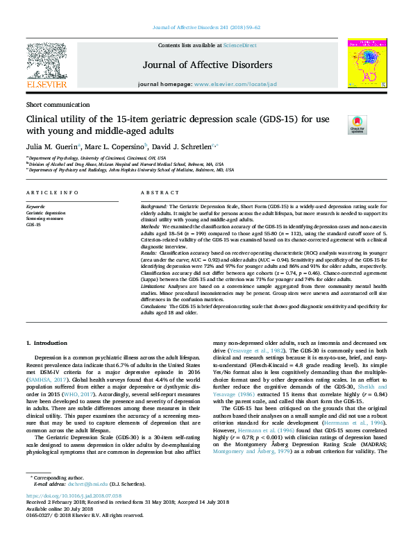(PDF) Clinical utility of the 15-item geriatric depression scale (GDS ...