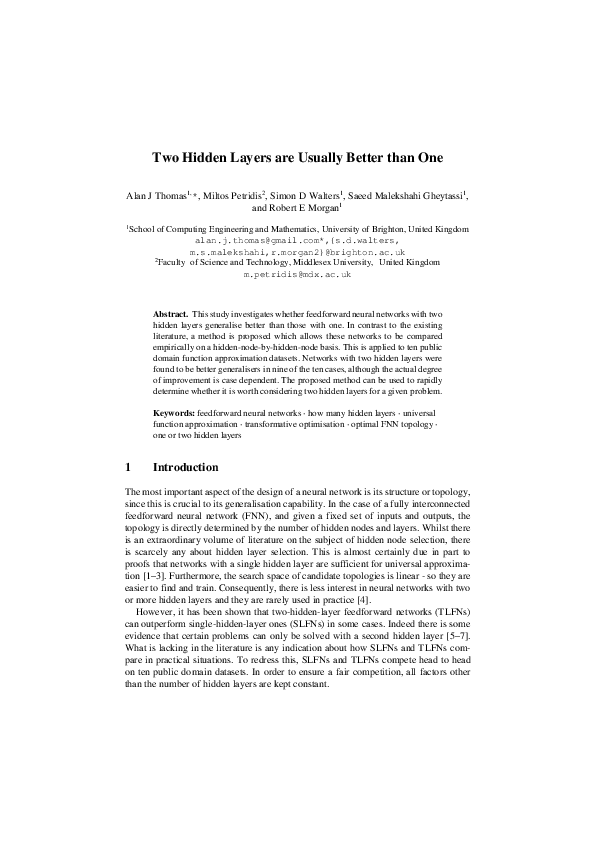 (PDF) Two Hidden Layers are Usually Better than One