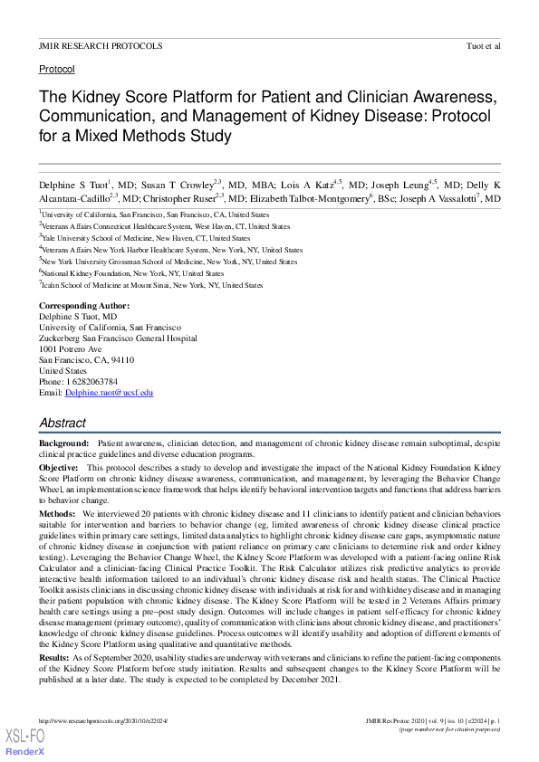(PDF) The Kidney Score Platform for Patient and Clinician Awareness ...