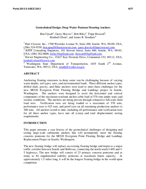 (PDF) Geotechnical Design: Deep Water Pontoon Mooring Anchors
