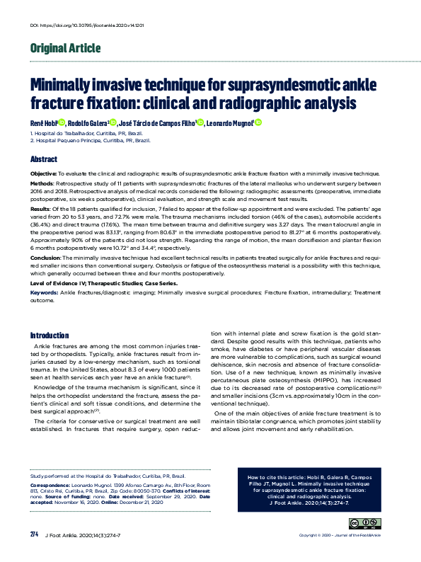 (PDF) Minimally Invasive Fixation of Ankle Fractures