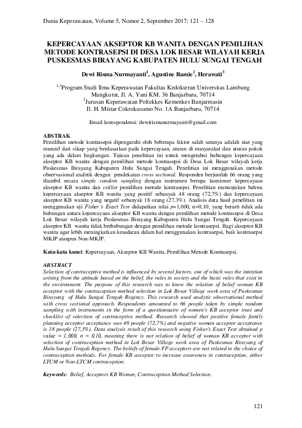 (PDF) Kepercayaan Akseptor KB Wanita Dengan Pemilihan Metode Kontrasepsi DI Desa Lok Besar ...