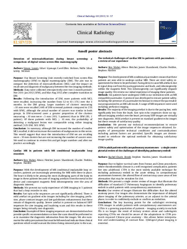 Pdf Detection Of Microcalcifications During Breast Screening A Comparison Of Digital Versus