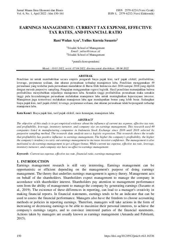 (PDF) Earnings Management: Current Tax Expense, Effective Tax Rates ...