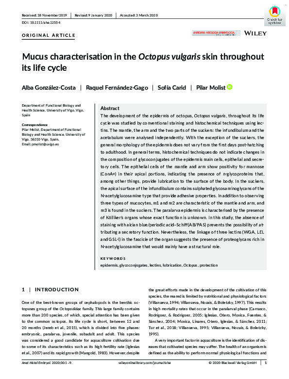 (PDF) Mucus characterisation in the Octopus vulgaris skin throughout ...
