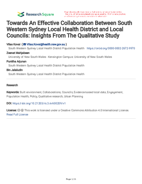 (PDF) Towards An Effective Collaboration Between South Western Sydney ...