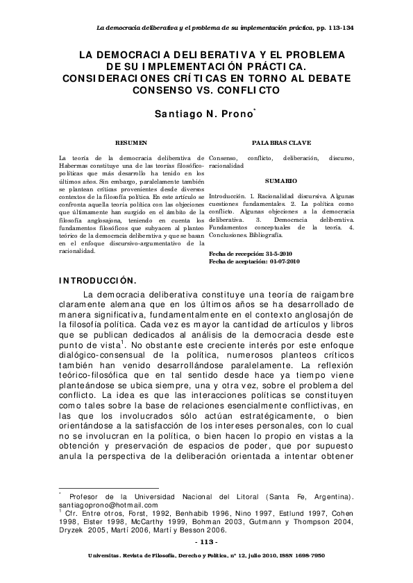 (PDF) La democracia deliberativa y el problema de su implementación ...