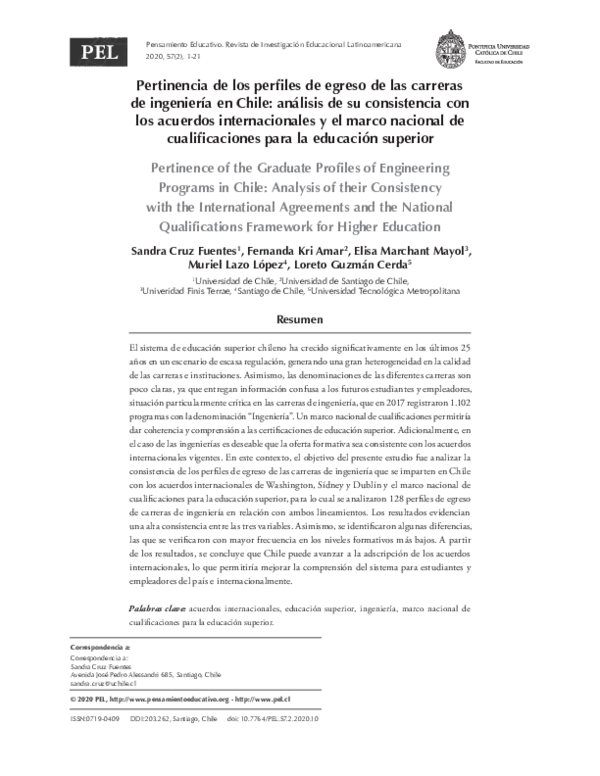 (PDF) Pertinencia de los perfiles de egreso de las carreras de ingeniería en Chile: análisis de ...