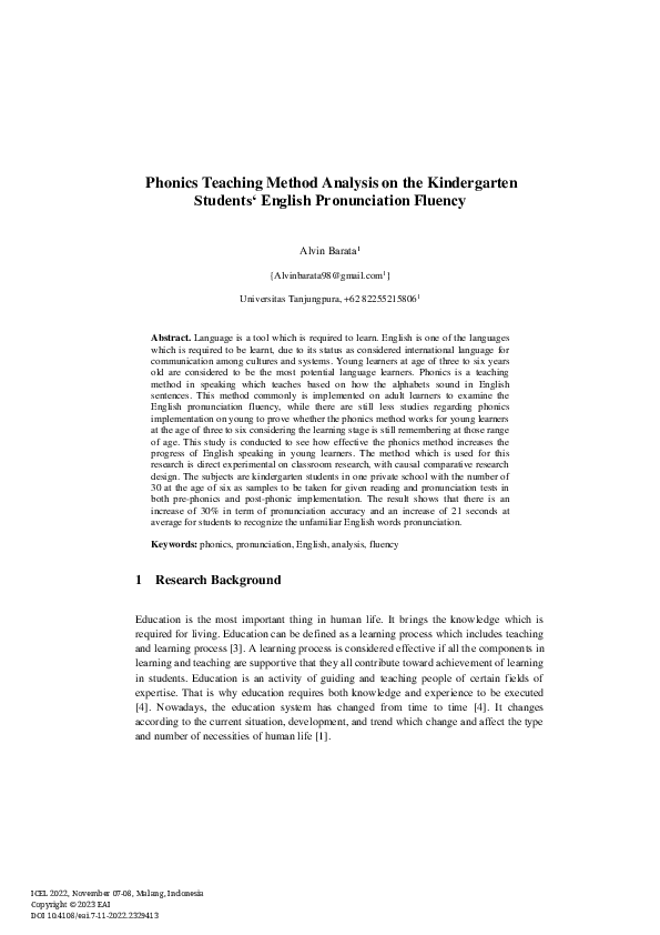 (PDF) Phonics Teaching Method Analysis on the Kindergarten Students ...