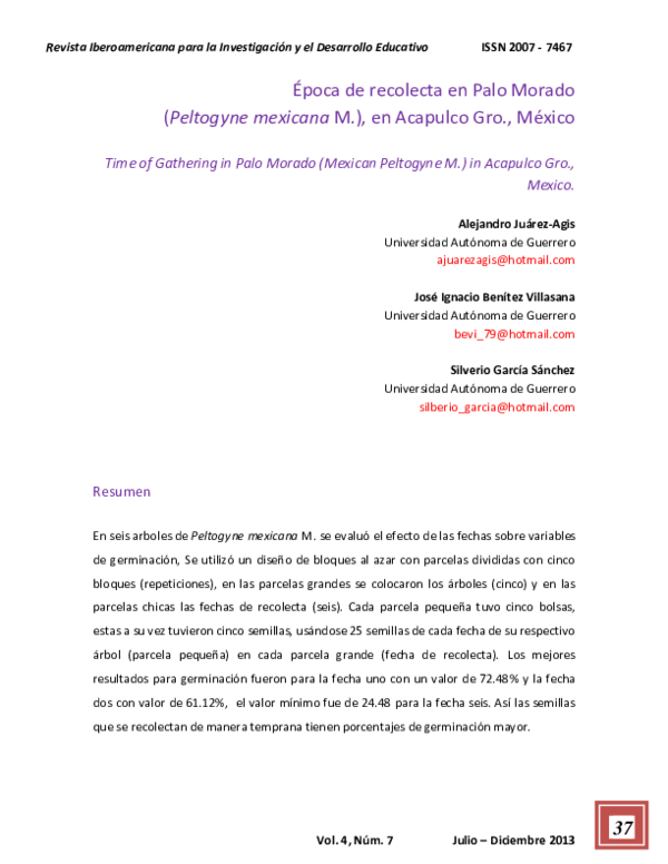 (PDF) Época de recolecta en Palo Morado (Peltogyne mexicana M.), en ...