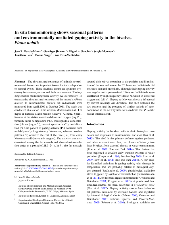 (PDF) In situ biomonitoring shows seasonal patterns and environmentally ...