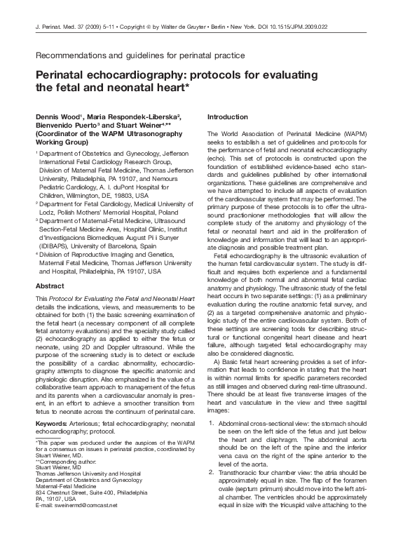 (PDF) Perinatal echocardiography: protocols for evaluating the fetal ...