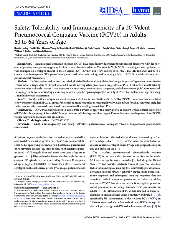 (PDF) Safety, Tolerability, and Immunogenicity of a 20-Valent ...