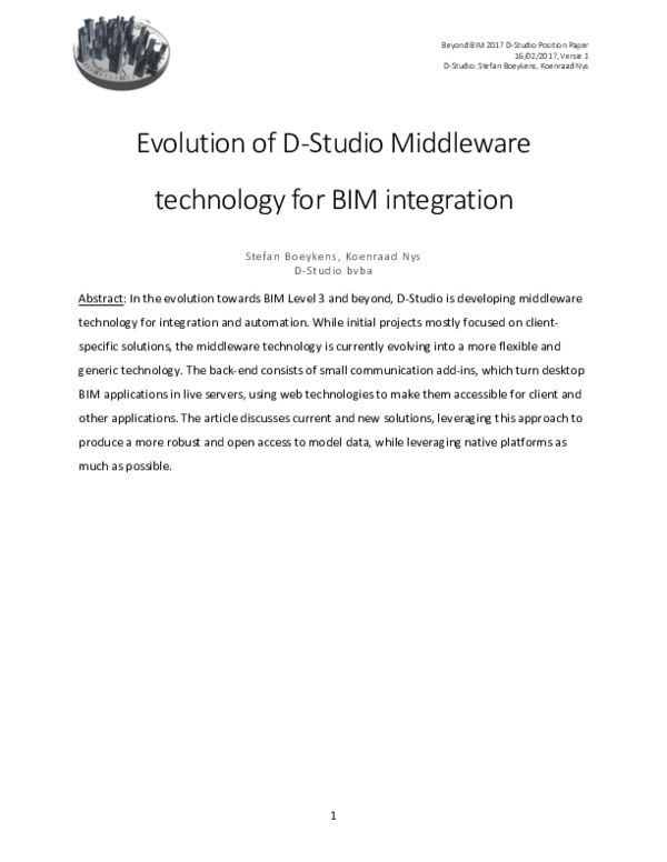 (PDF) Evolution of D-Studio Middleware technology for BIM integration