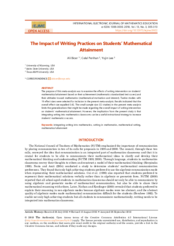 (PDF) The Impact of Writing Practices on Students’ Mathematical Attainment
