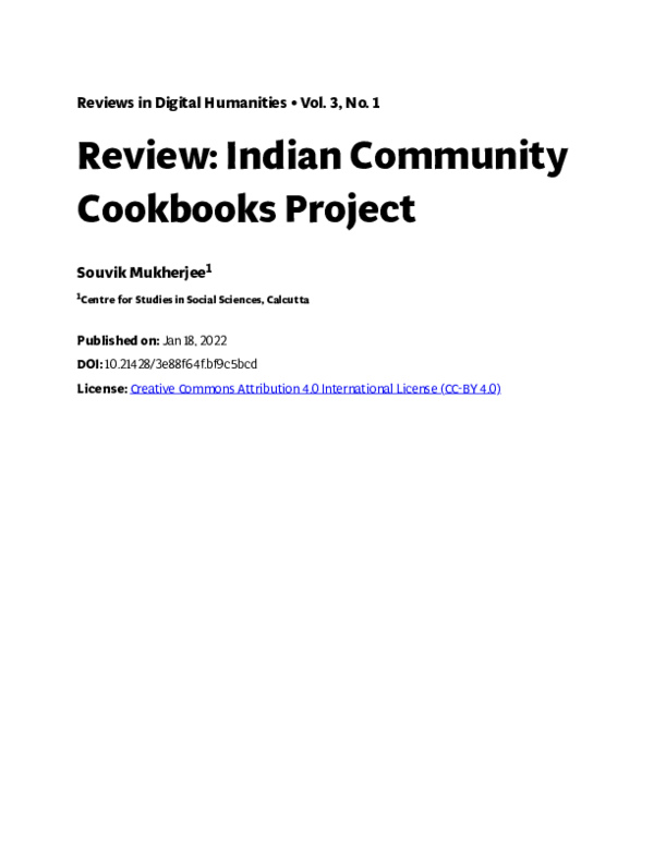 (PDF) Review: Indian Community Cookbooks Project