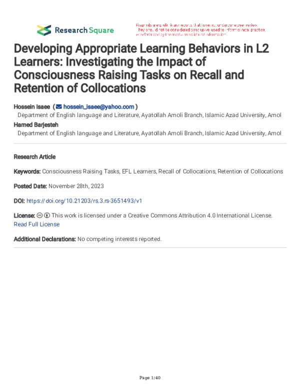 (PDF) Developing Appropriate Learning Behaviors in L2 Learners ...