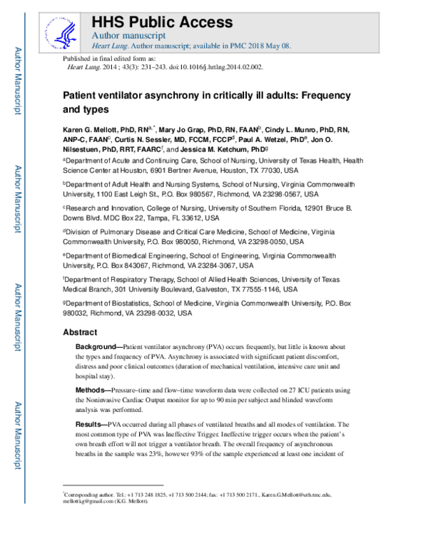 (PDF) Patient ventilator asynchrony in critically ill adults: Frequency ...
