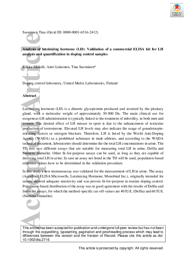 (PDF) Analysis of luteinizing hormone (LH): Validation of a commercial ELISA kit for LH analysis ...