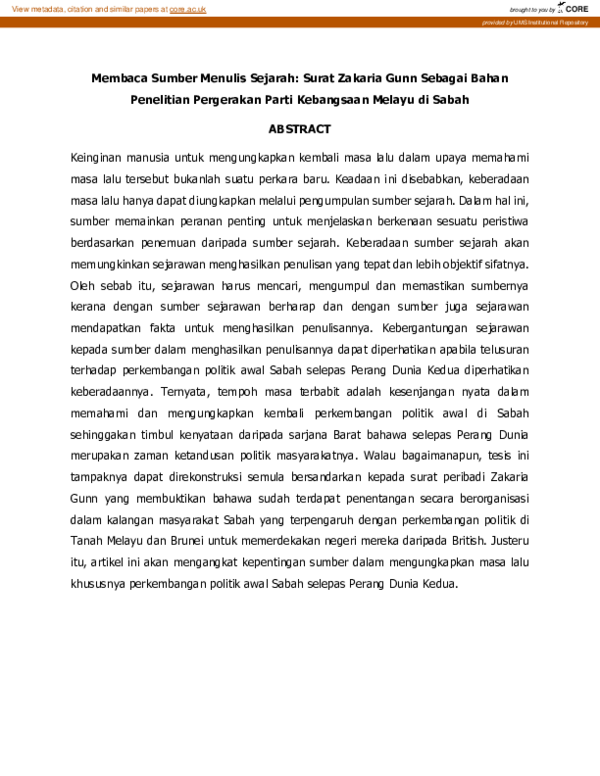 (PDF) Membaca Sumber Menulis Sejarah: Surat Zakaria Gunn Sebagai Bahan ...