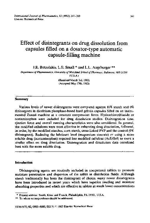 (PDF) Effect of disintegrants on drug dissolution from capsules filled ...