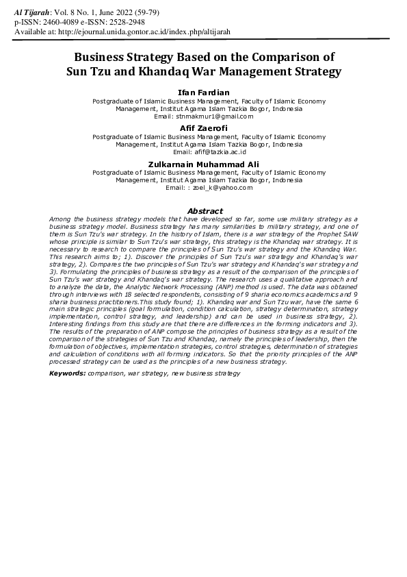 (PDF) Business Strategy based on the comparison of Sun Tzu and Khandaq ...