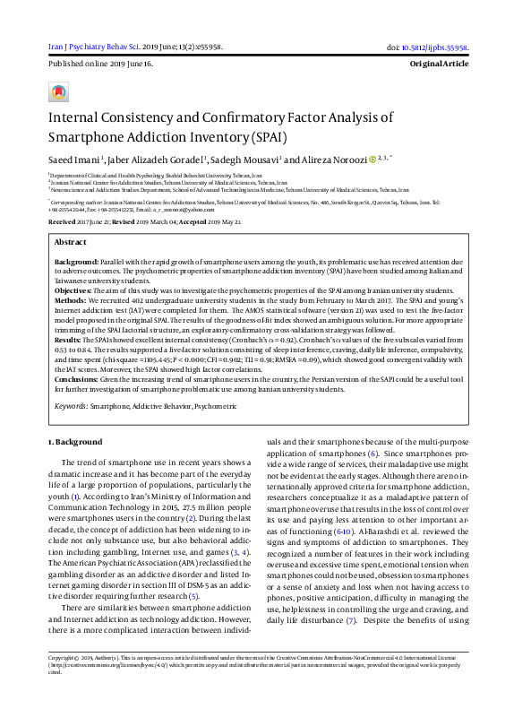 (PDF) Internal Consistency and Confirmatory Factor Analysis of ...