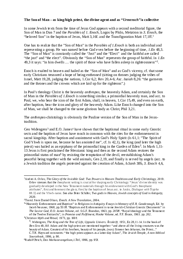(PDF) The Son of Man -as king/high priest, the divine agent and as ...