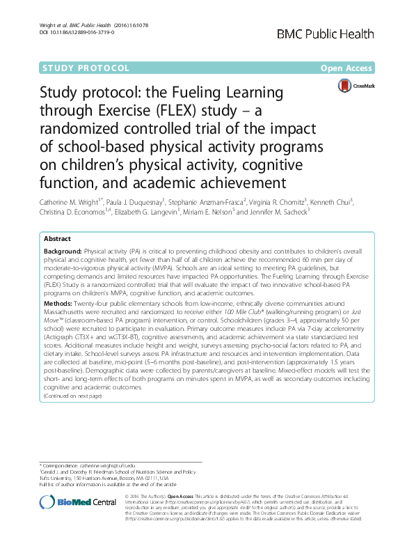(PDF) Study protocol: the Fueling Learning through Exercise (FLEX) study - a randomized ...