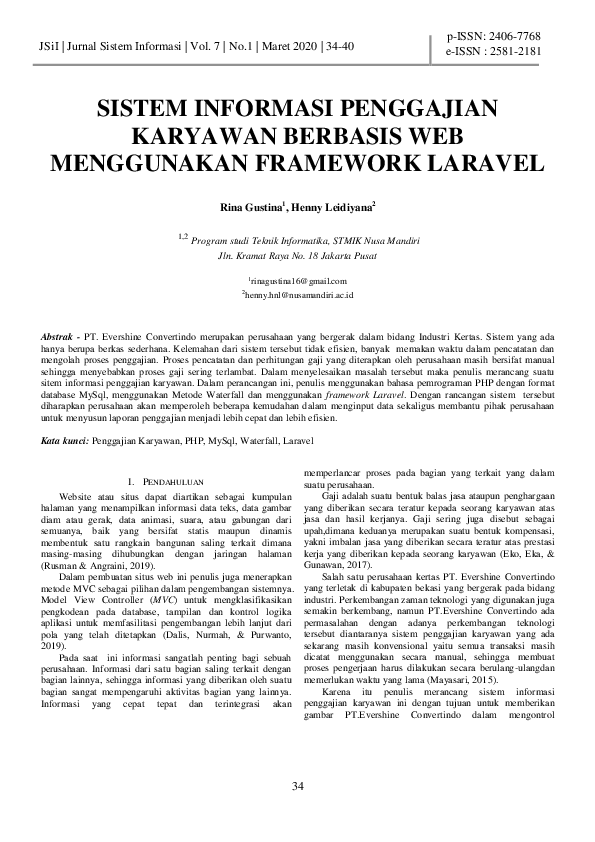 (PDF) Sistem Informasi Penggajian Karyawan Berbasis Web Menggunakan Framework Laravel