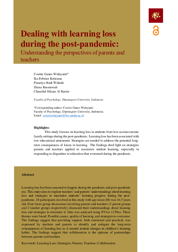 (PDF) Dealing with Learning Loss during the Post-Pandemic ...