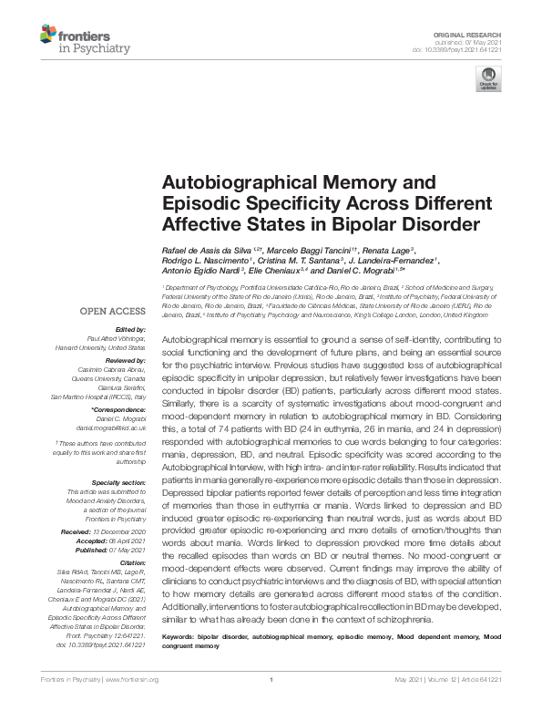 (PDF) Autobiographical Memory and Episodic Specificity Across Different ...