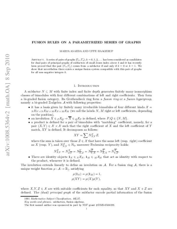 (PDF) Fusion rules on a parametrized series of graphs