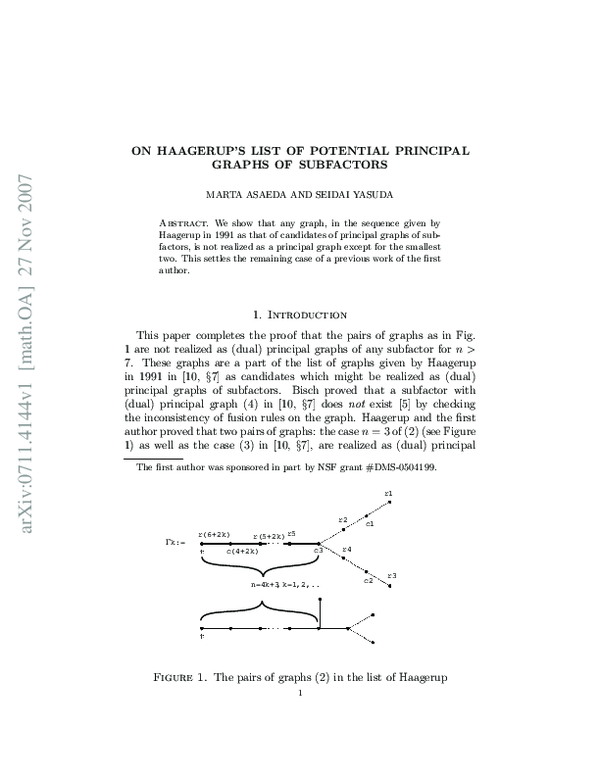 (PDF) On Haagerup’s List of Potential Principal Graphs of Subfactors ...