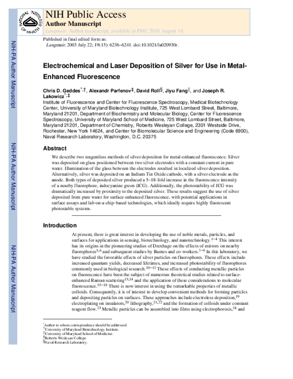 (PDF) Electrochemical and Laser Deposition of Silver for Use in Metal ...
