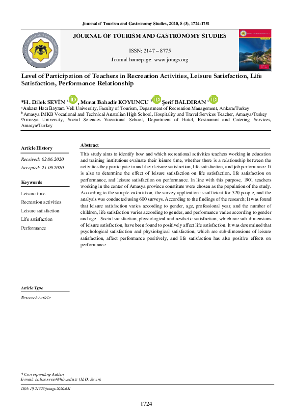 (PDF) Level of Participation of Teachers in Recreation Activities ...